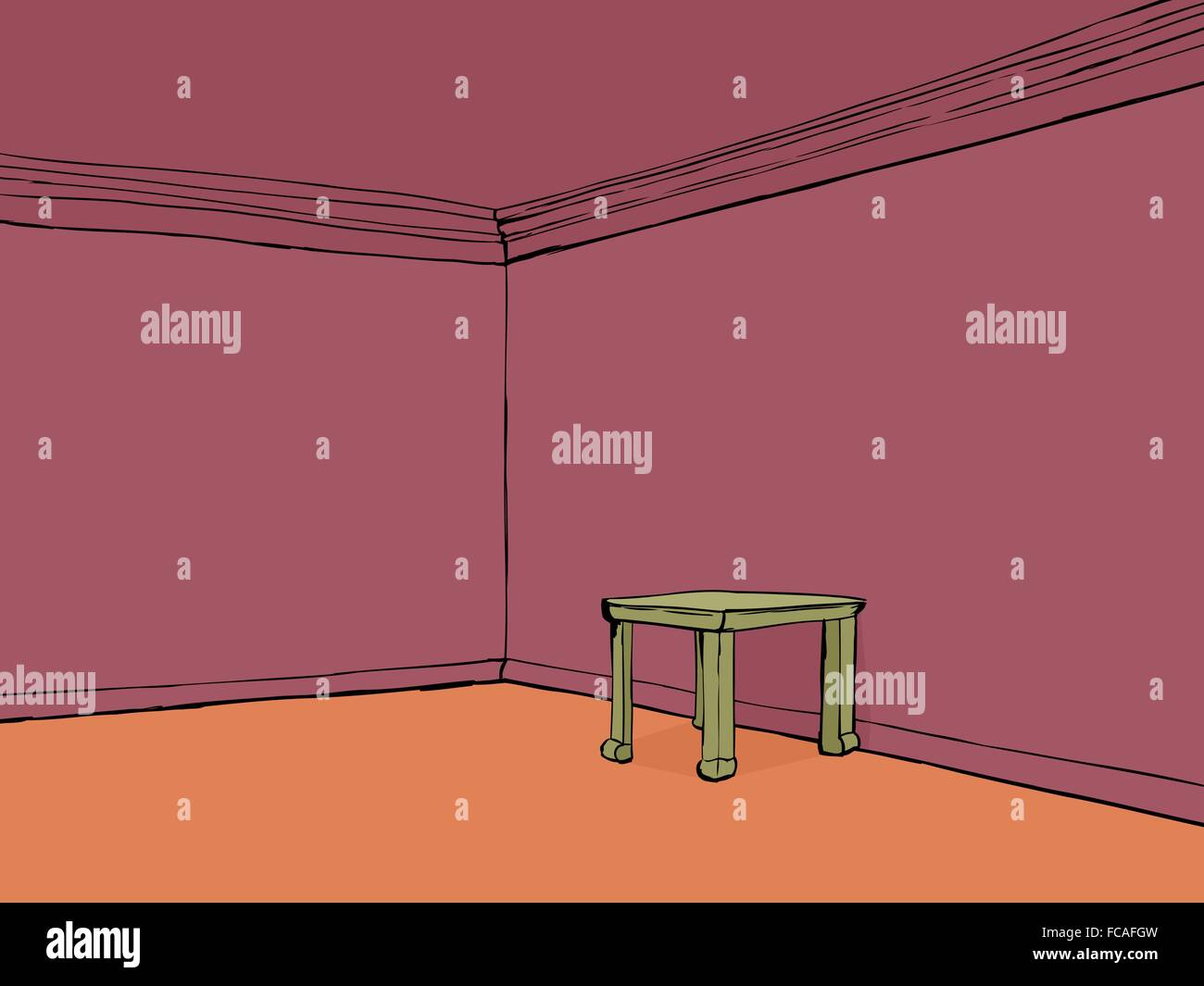 Red cartoon empty room with little table and blank walls Stock Vector ...
