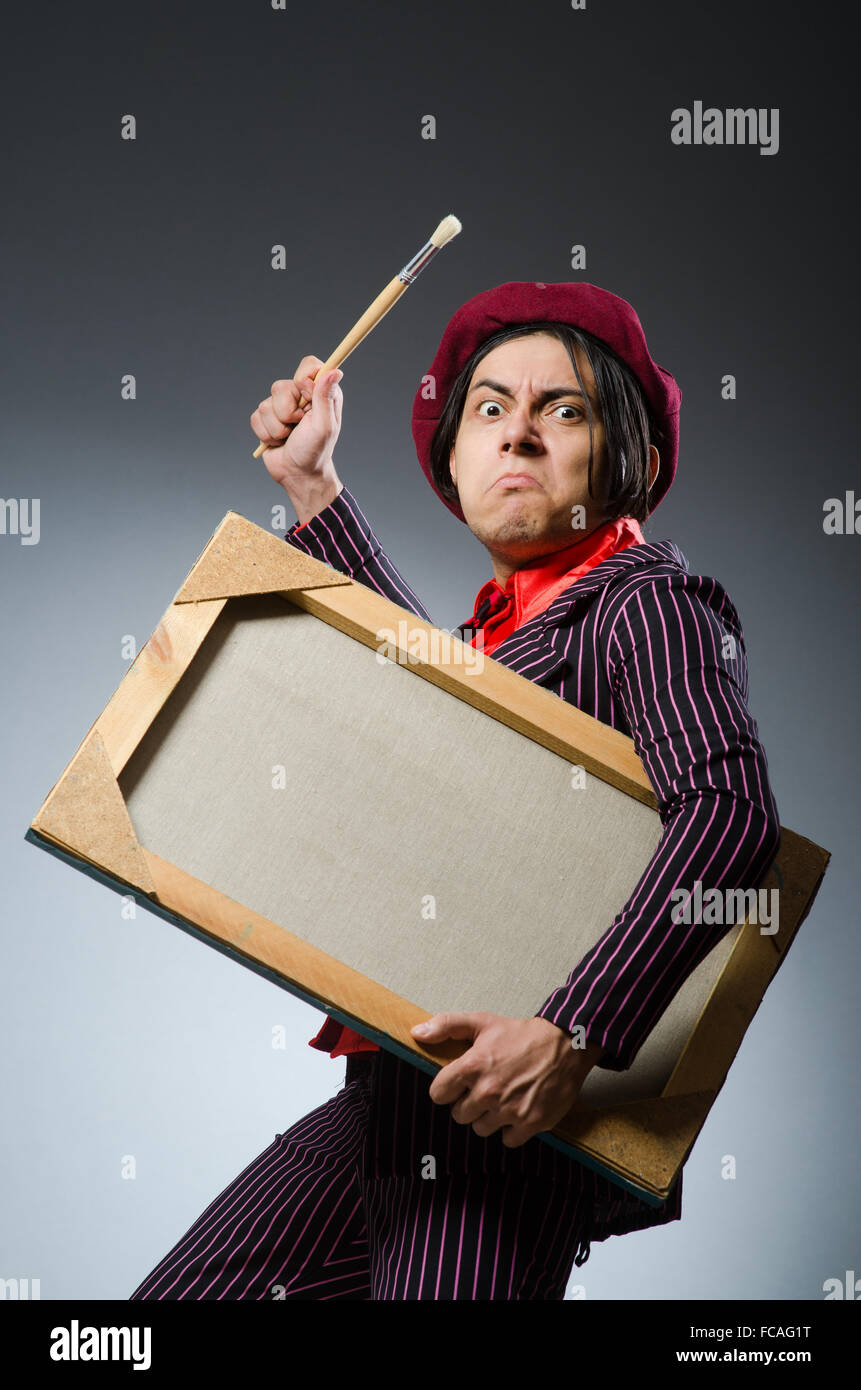 Funny artist with his artwork Stock Photo - Alamy