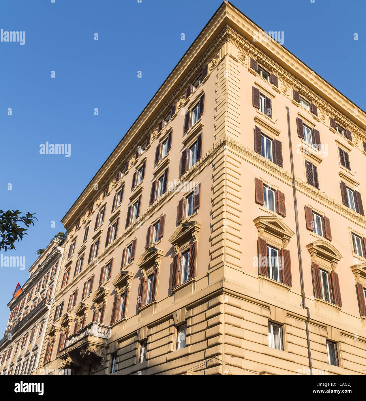 Typical design of buildings in Rome showing the building exterior. The ...