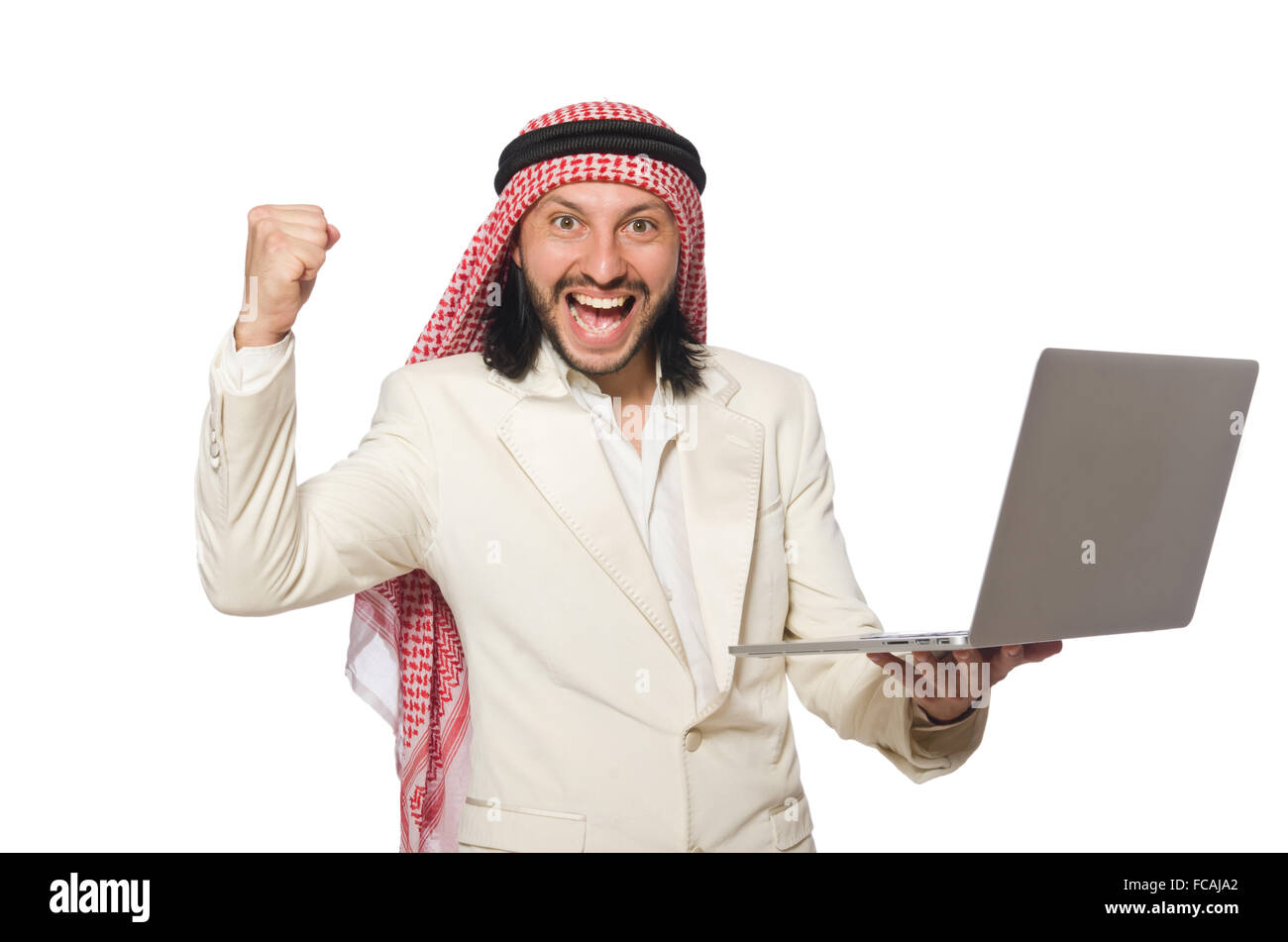 Arab businessman with computer on white Stock Photo - Alamy