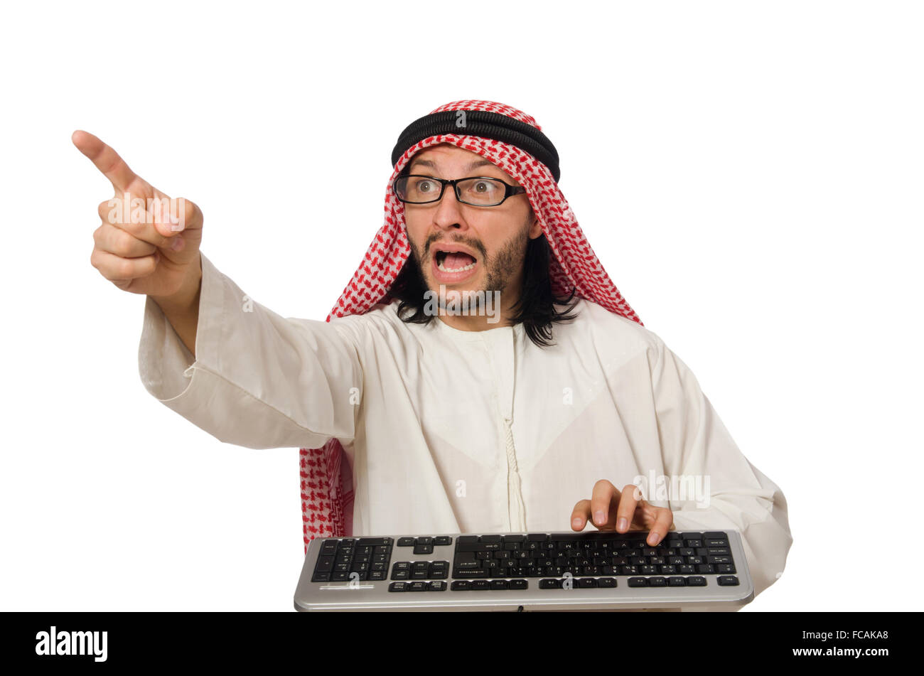 Arab businessman with computer on white Stock Photo - Alamy