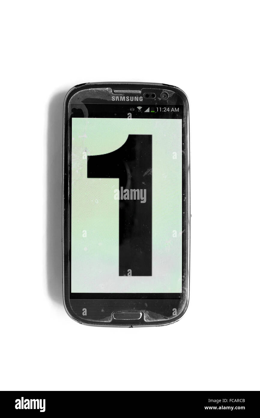1 on the screen of smartphones photographed against a white background ...
