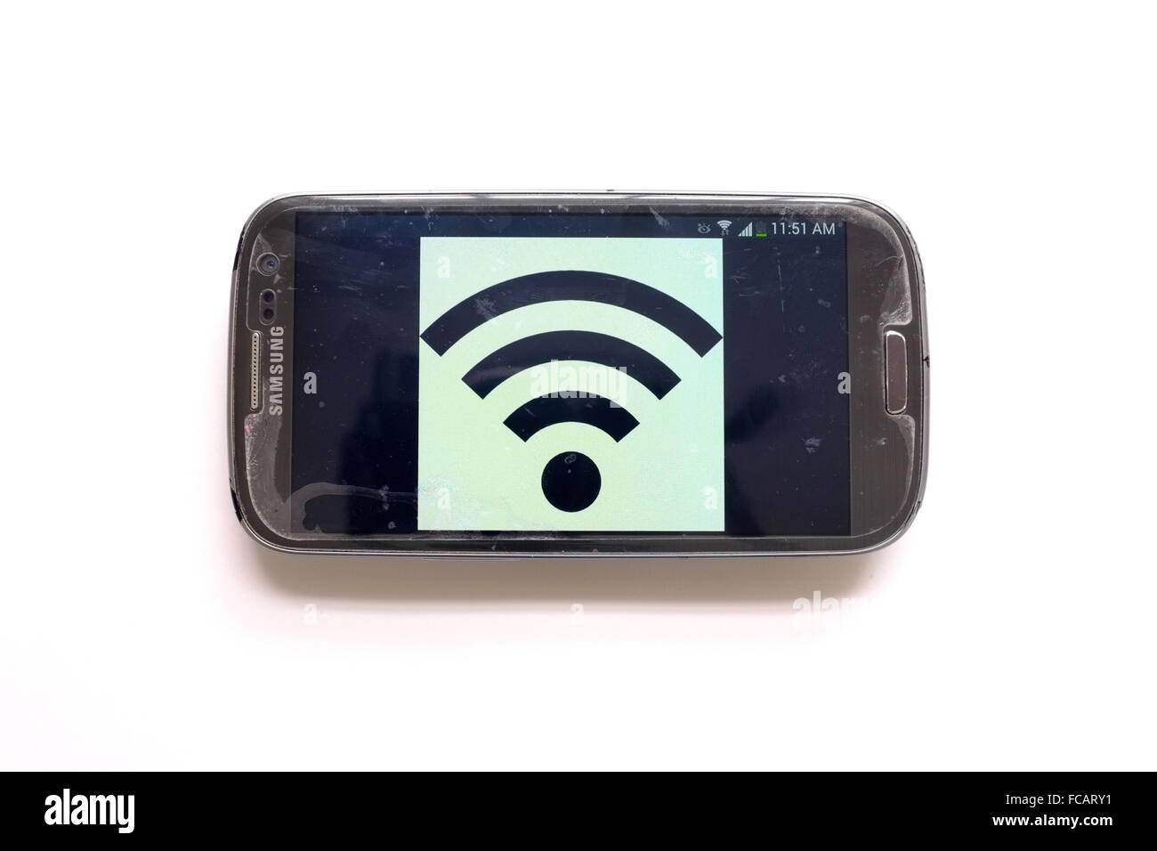 A phone reception symbol on the screen of smartphone photographed ...