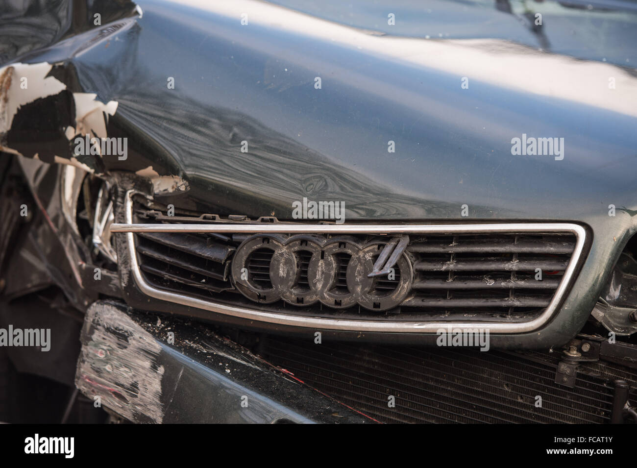 An Audi pictured after an accident in Hamburg, Germany, 21 Janaury 2016 ...