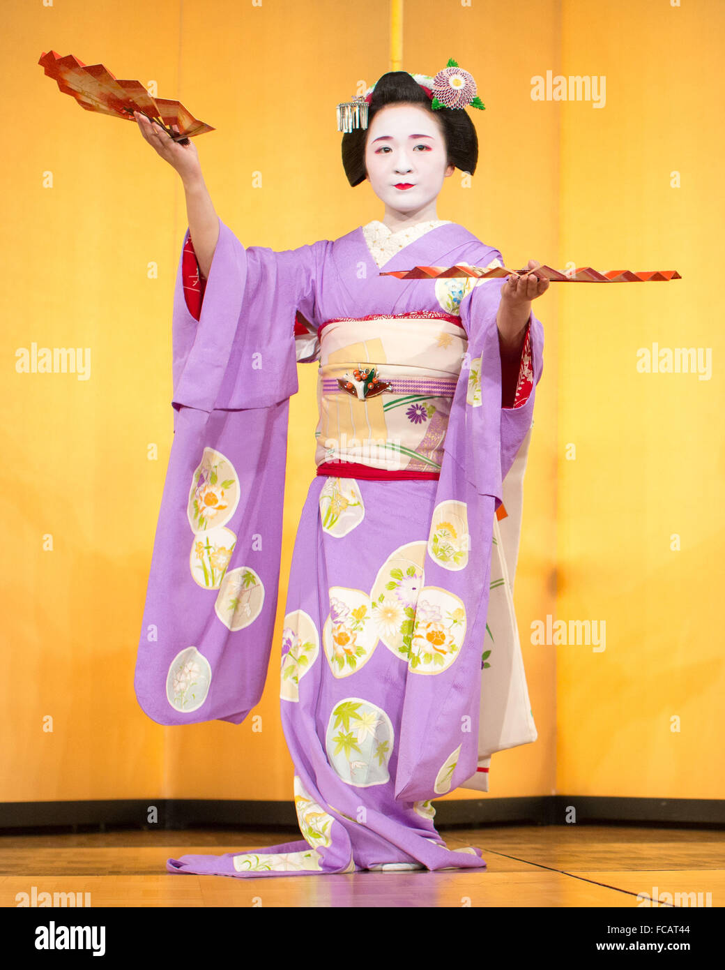 Kyoto, Japan. 30th Oct, 2012. Japanese geisha perform on stage wearing ...