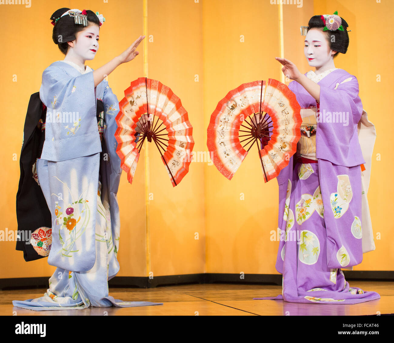 Kyoto, Japan. 30th Oct, 2012. Japanese geisha perform on stage wearing ...
