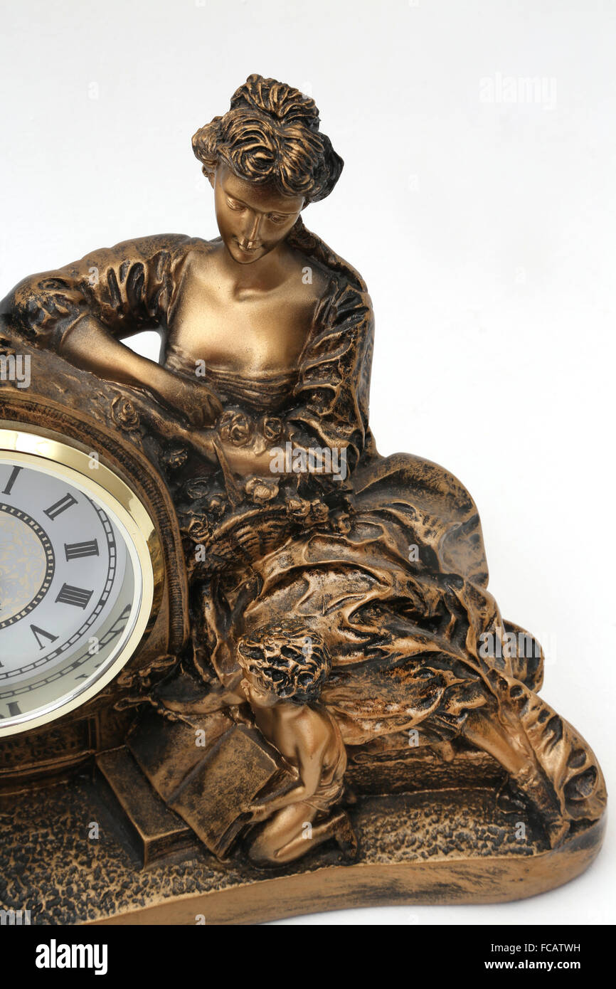 Traditional Gold finished figurine Quartz Mantel Clock Lady with ...