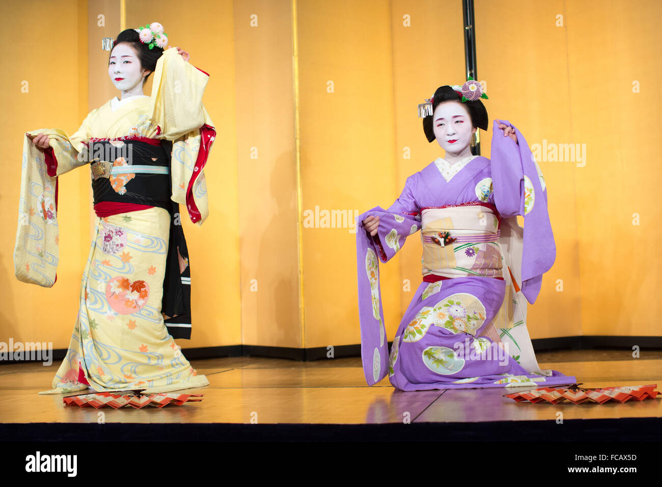 Kyoto, Japan. 30th Oct, 2012. Japanese geisha perform on stage wearing ...