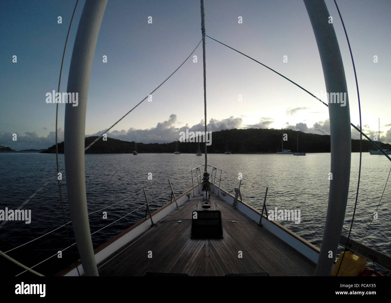 A sailboat anchored in the Caribbean. St. James Bay, US Virgin Islands ...