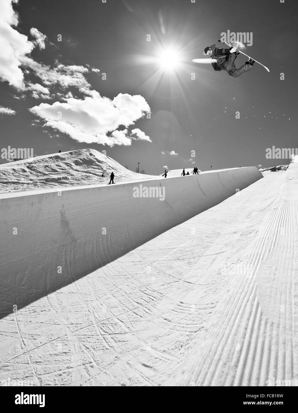 Snowboarder Riding Halfpipe Stock Photo - Alamy