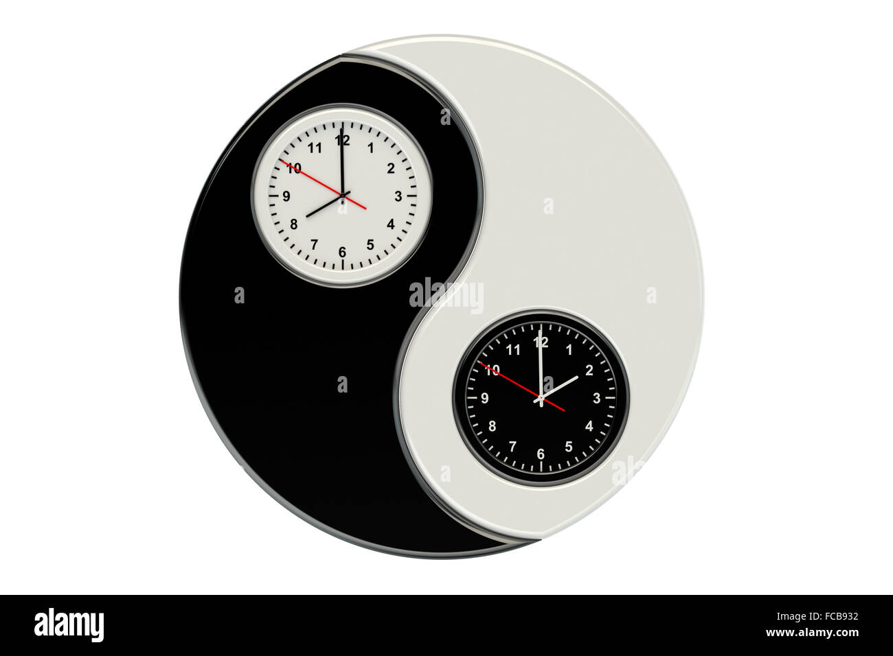 Wall clock with yin yang symbol isolated on white background Stock ...