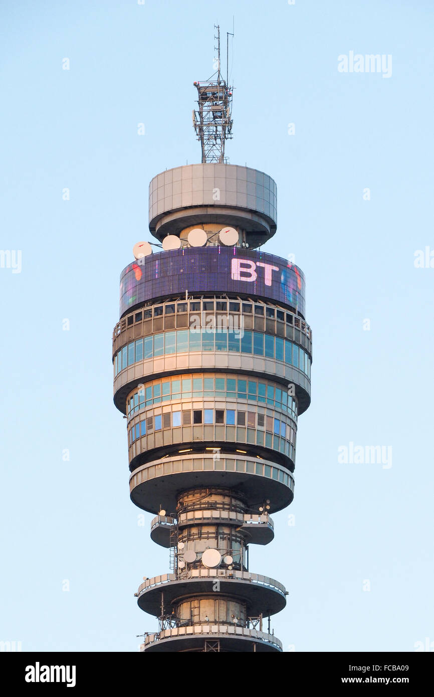 Top section of the BT (British Telecom) Tower in the London skyline ...