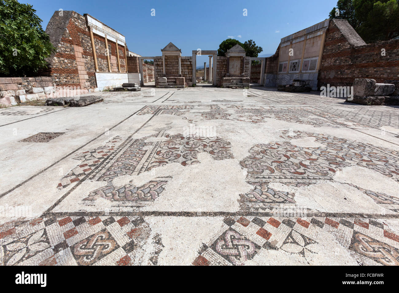 Synagogue floor with mosaics in Sardis, Turkey Stock Photo - Alamy