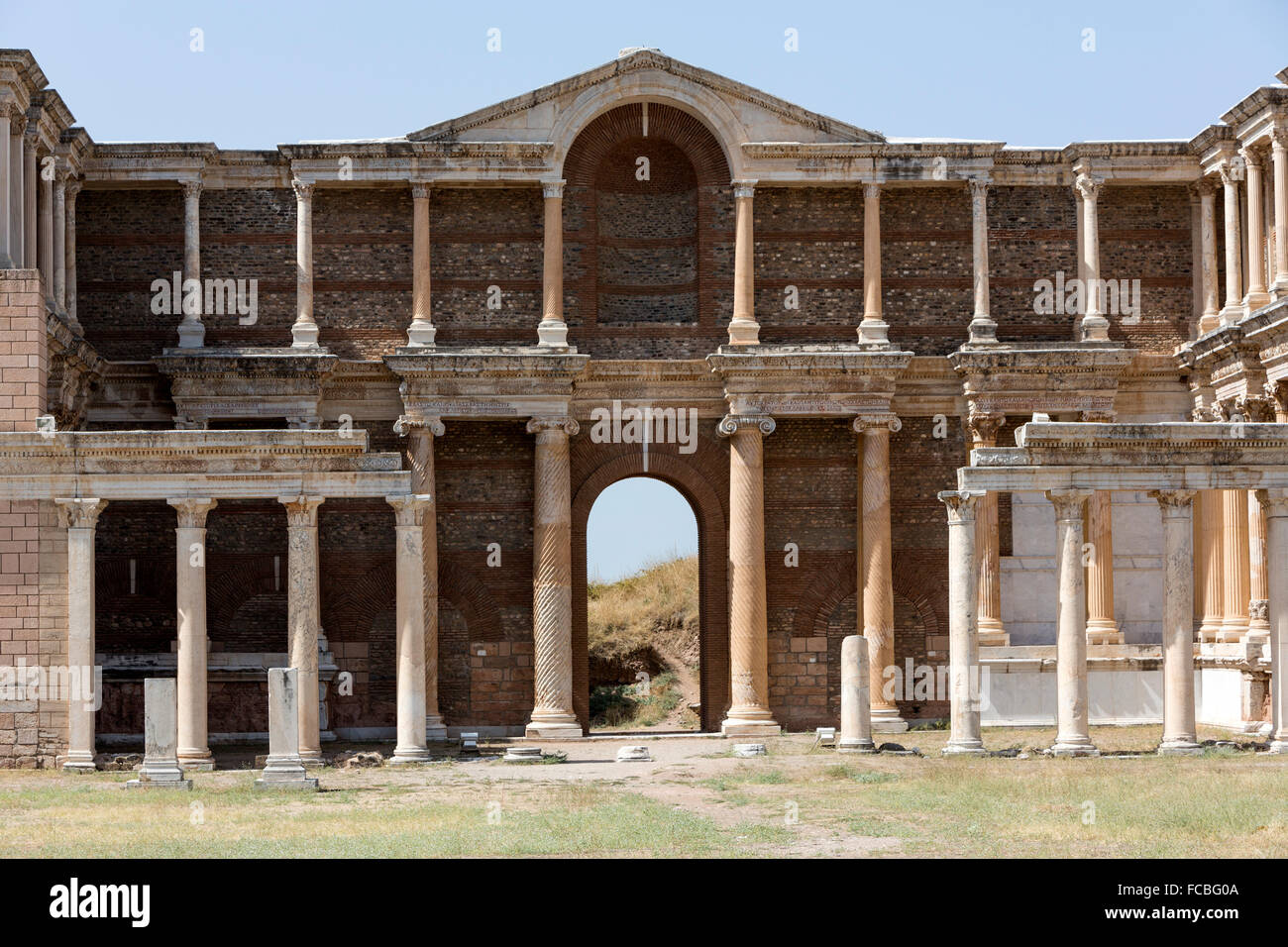 Front view of the Greek gymnasium of Sardis, Turkey Stock Photo - Alamy