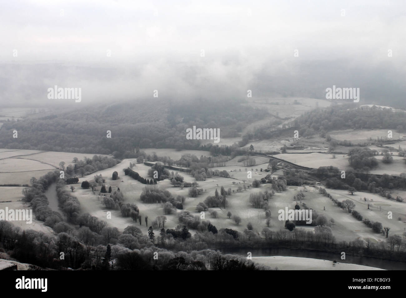 Llangollen golf course on a frosty and misty morning Stock Photo - Alamy