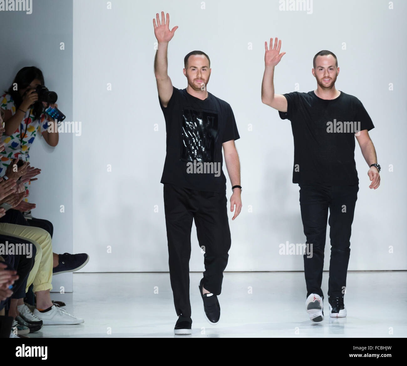 NEW YORK, NY - JULY 14, 2015: Designers Ariel and Shimon Ovadia walks ...