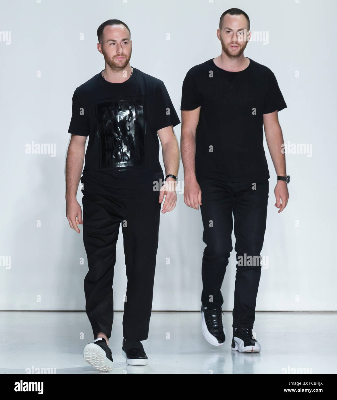 NEW YORK, NY - JULY 14, 2015: Designers Ariel and Shimon Ovadia walks ...