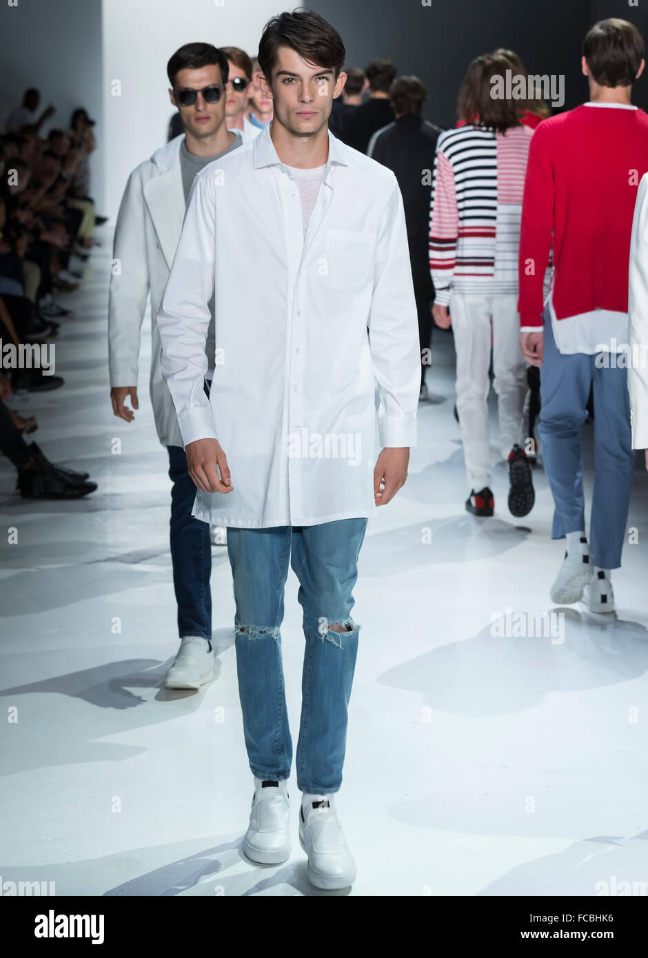 NEW YORK, NY - JULY 14, 2015: Matthieu Gregoire walks the runway during ...