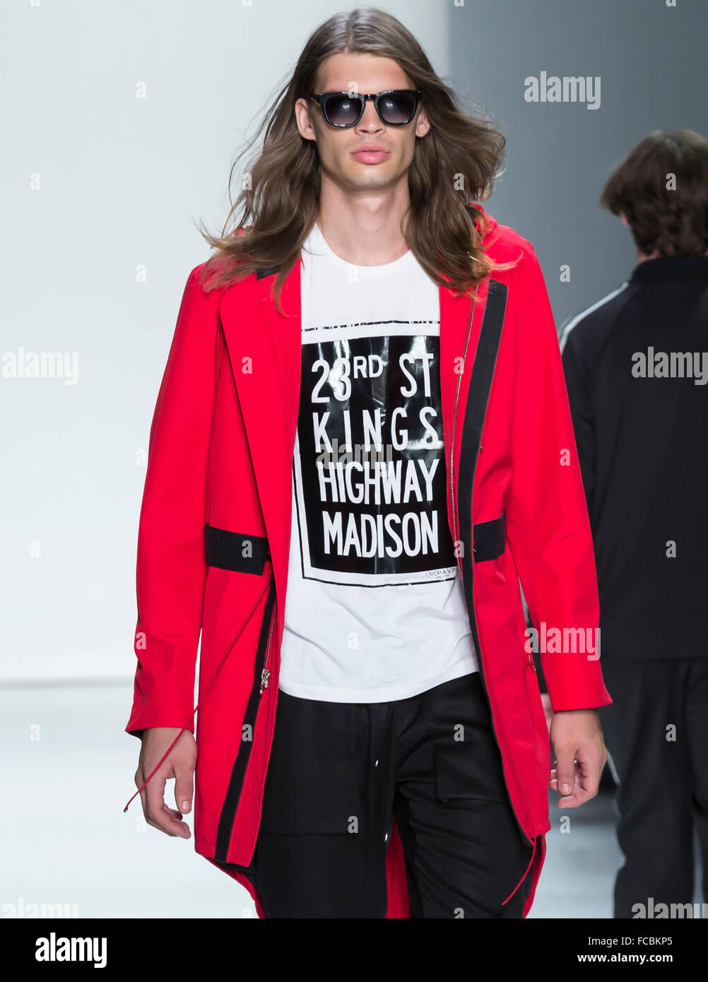 NEW YORK, NY - JULY 14, 2015: Cameron Keesling walks the runway during ...