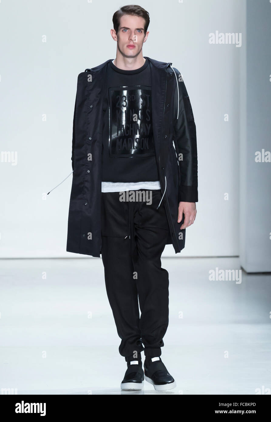 NEW YORK, NY - JULY 14, 2015: Aaron Vernon walks the runway during the ...