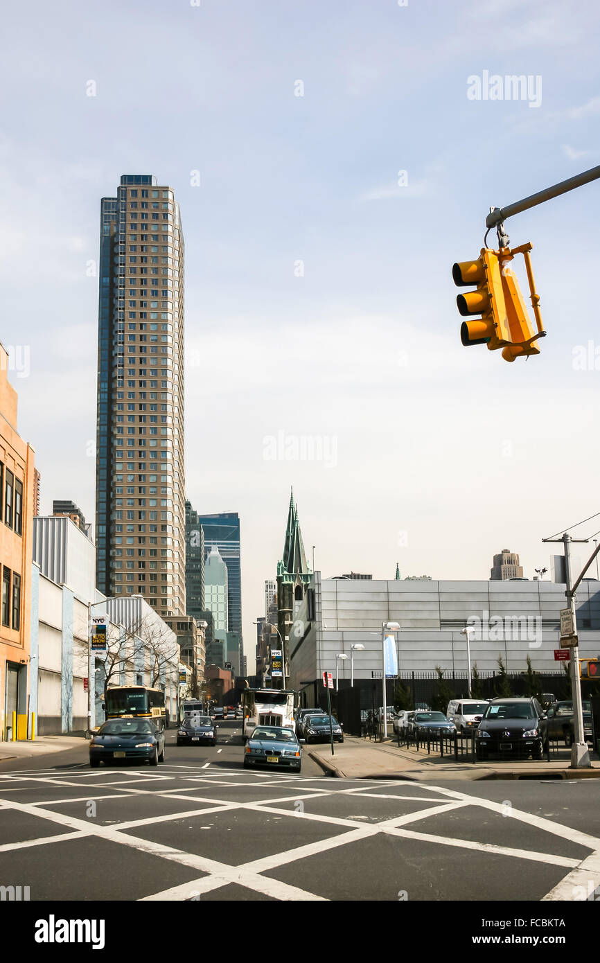 A view of the crossroads of 11th Avenue and West 41st street with ...