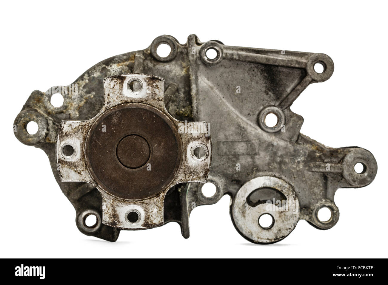 Old pump of the engine cooling system car, isolated on white background ...
