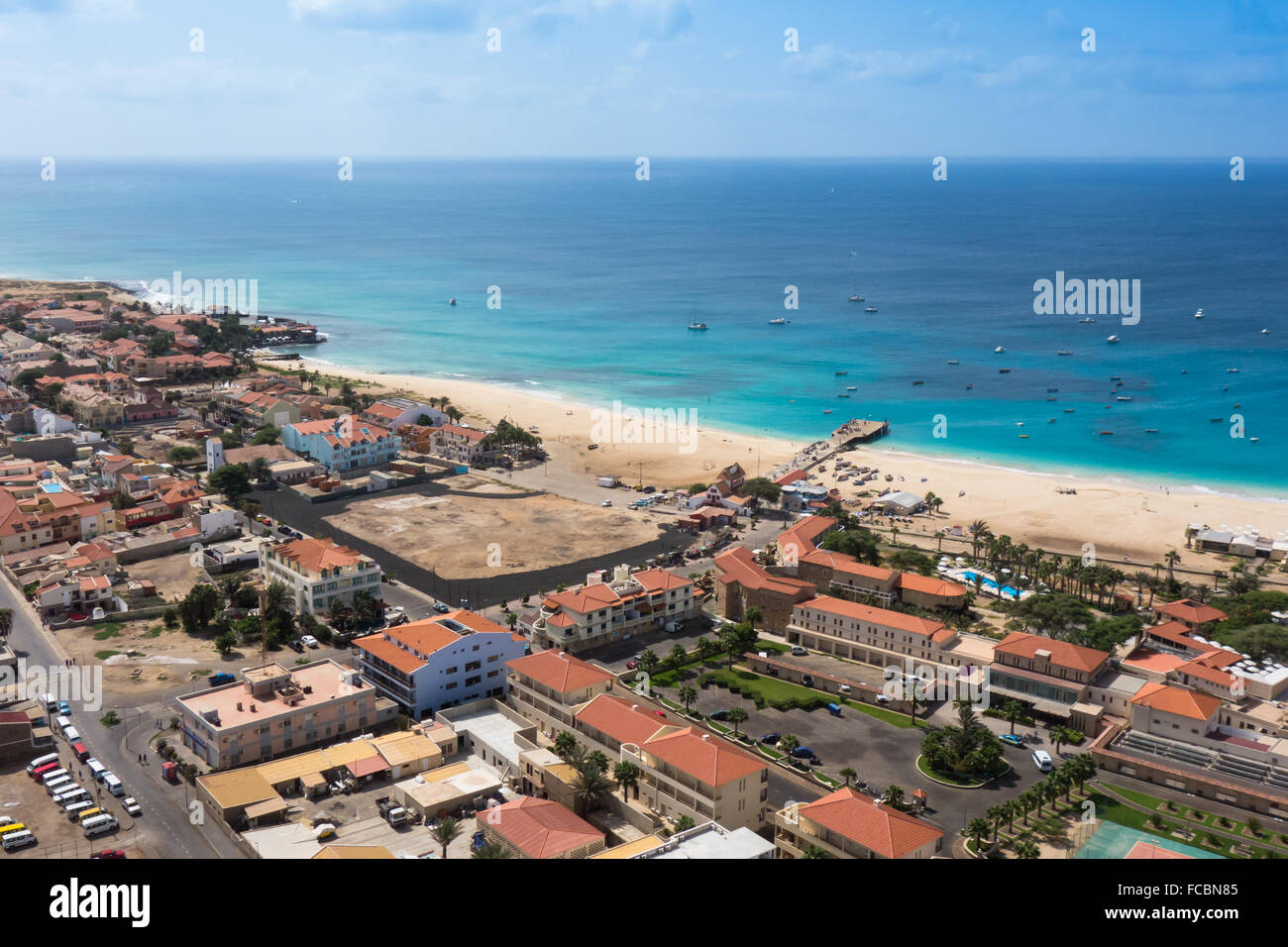 Aerial view of Santa Maria beach in Sal Island Cape Verde - Cabo Verde ...