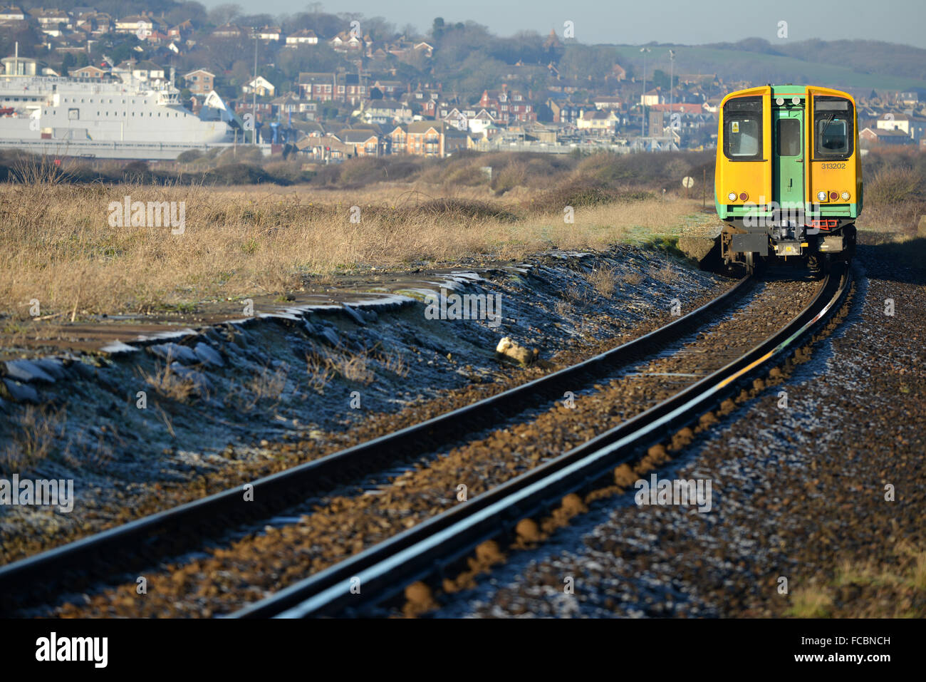 Single track train, Newhaven, UK Stock Photo - Alamy