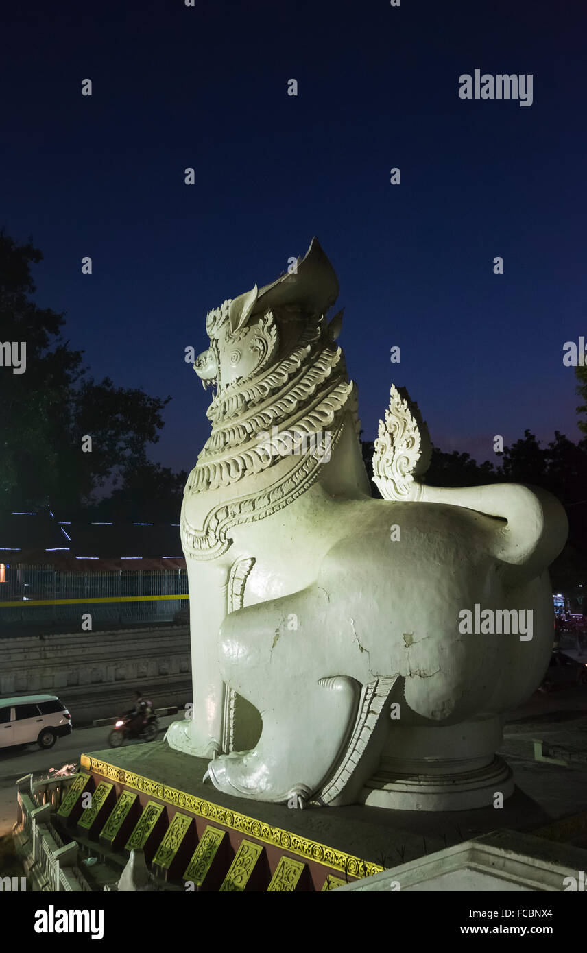 Giant white chinthe (guardian lion-dog) at the South entrance at the ...