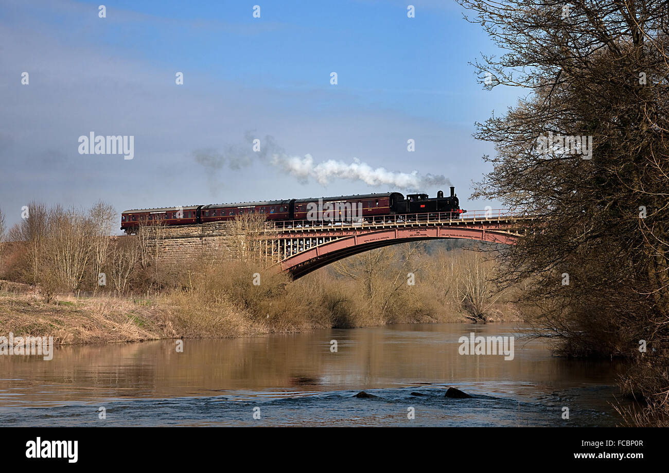 LNWR 0-6-2 'Coal Tank' No. 1054 crosses Victoria Bridge on the Severn ...