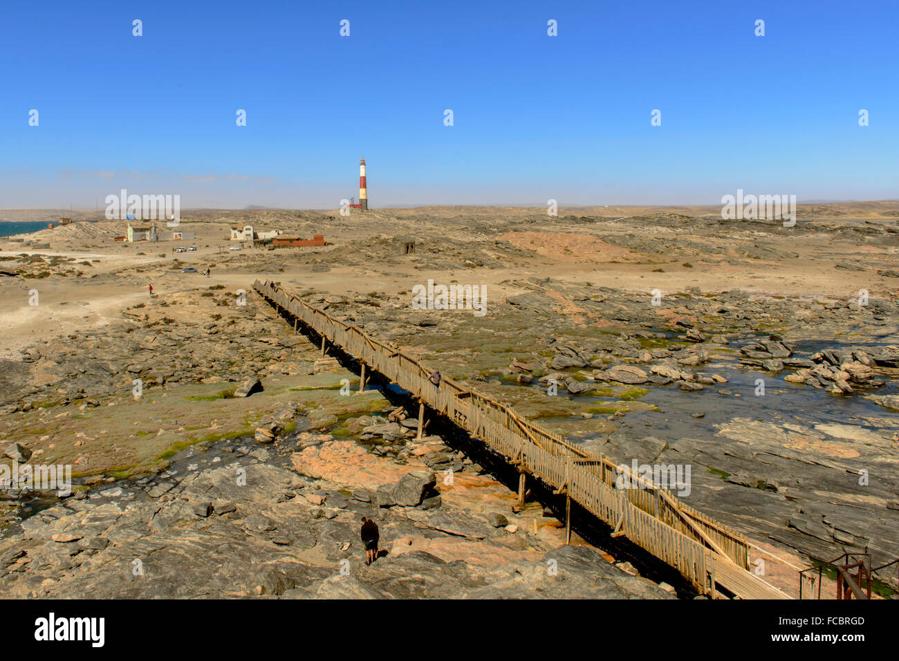Walkway to Cape Diaz point from the lighthouse, Ludderitz, Namibia ...