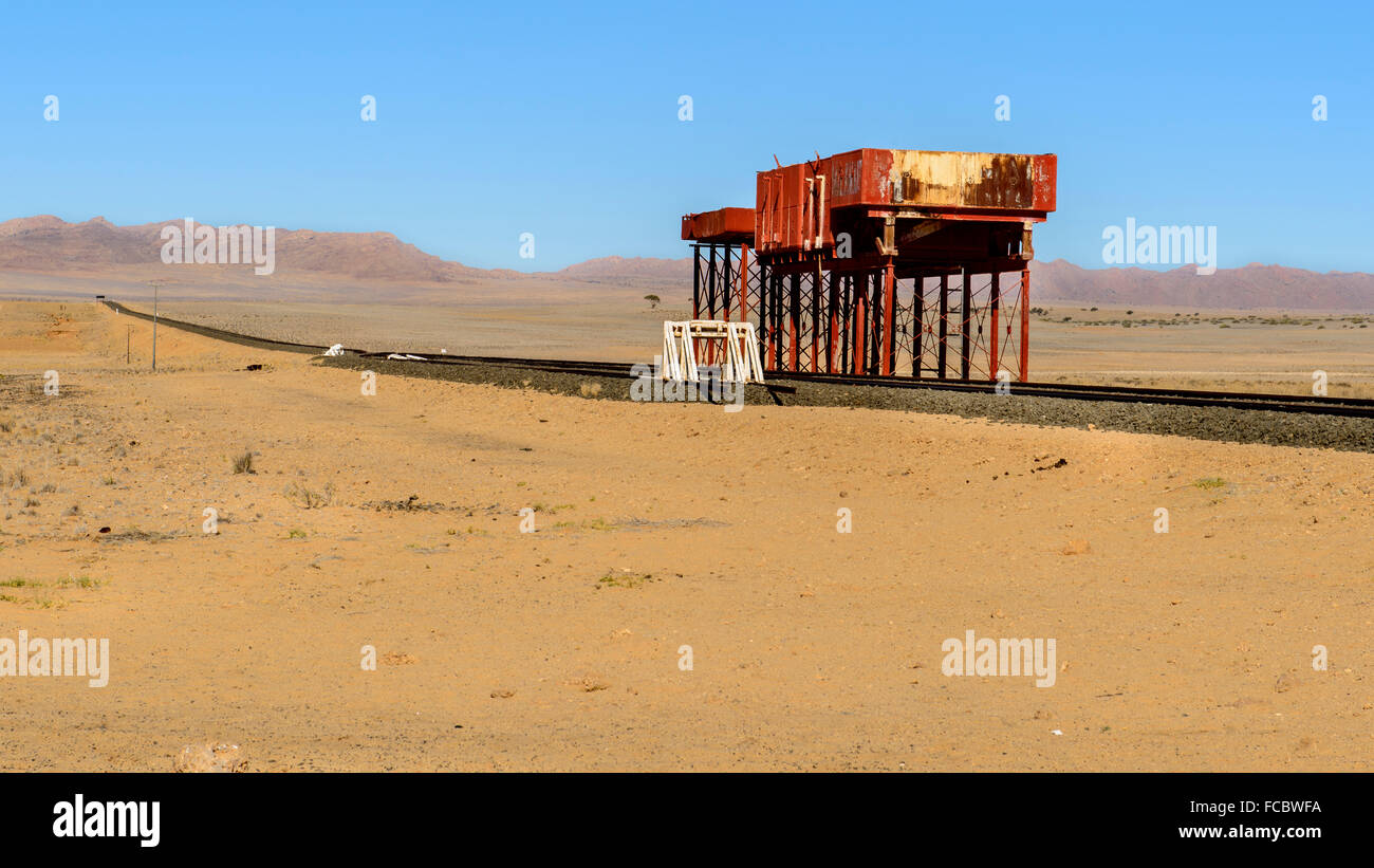 Abandoned train water tower and rails, Garub, Namibia Stock Photo - Alamy
