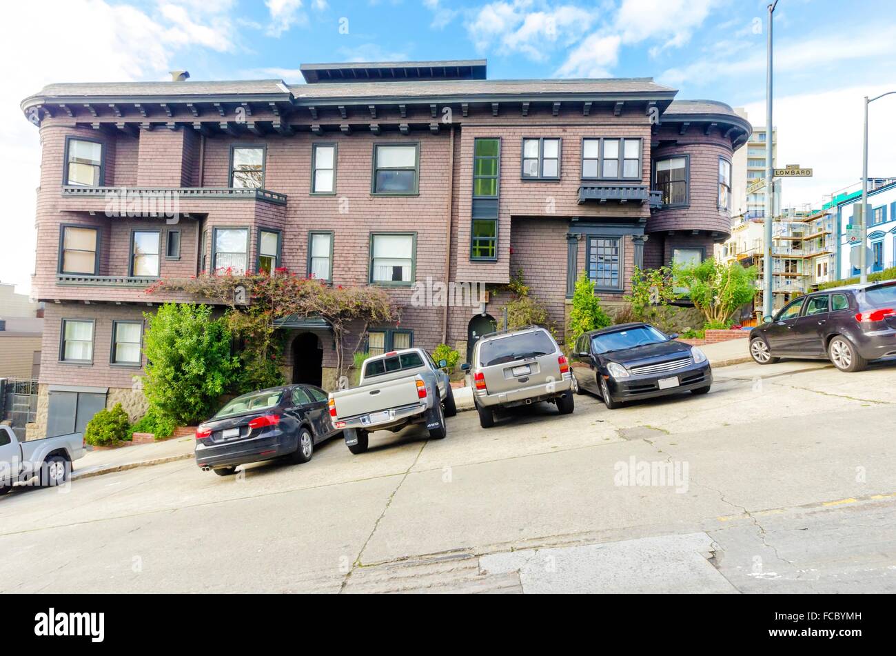 A typical steep incline hill street in San Francisco, California ...