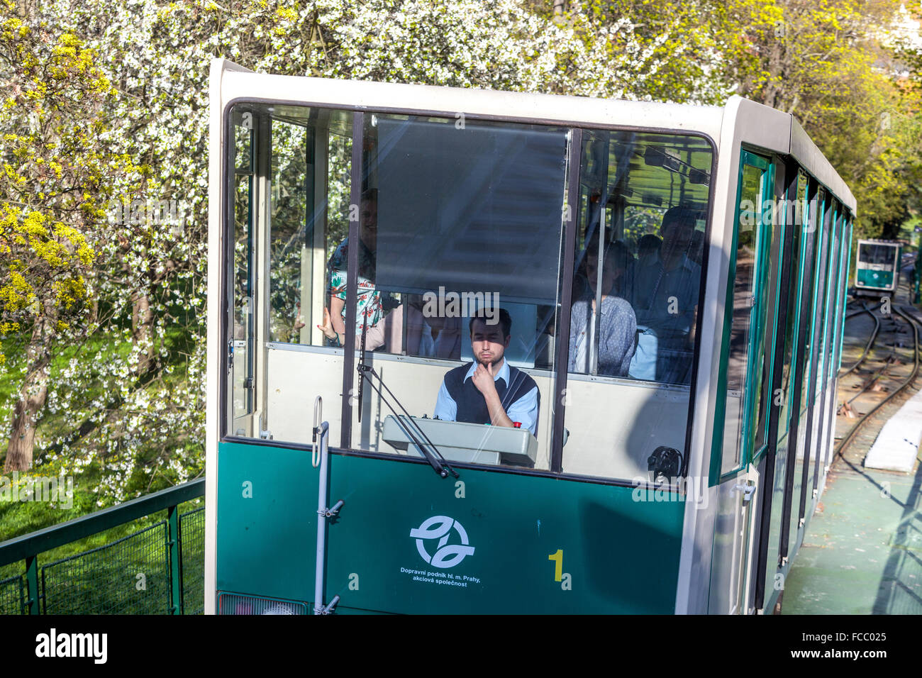 Funicular train rising to Petrin Hill, Prague Spring Stock Photo - Alamy