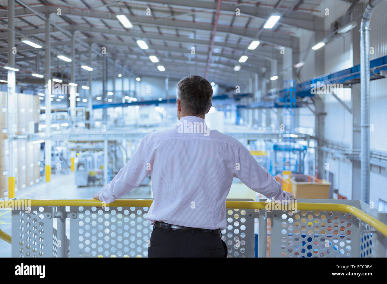 Supervisor on platform looking out over factory Stock Photo - Alamy