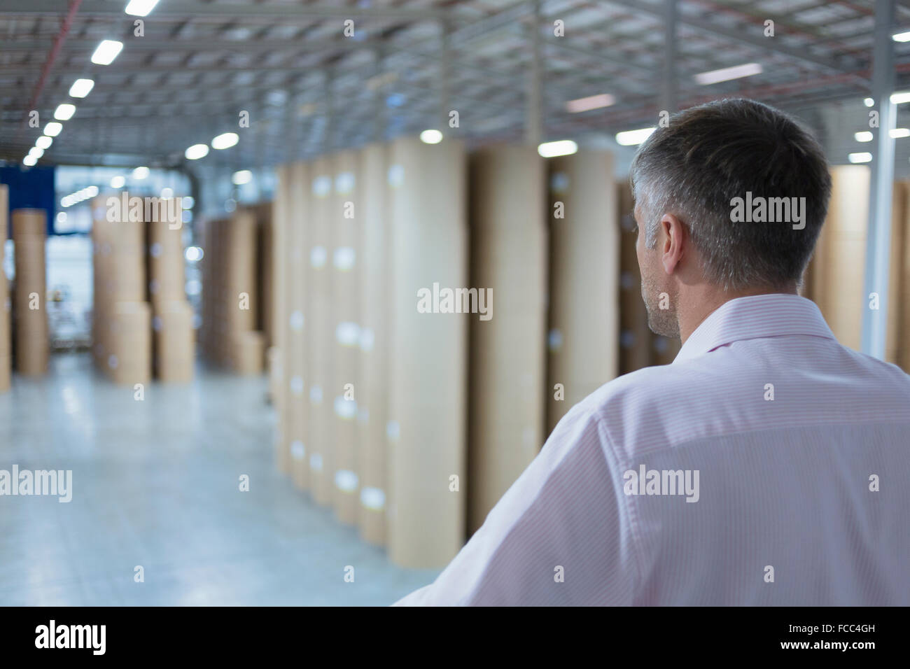Supervisor looking out over warehouse Stock Photo - Alamy