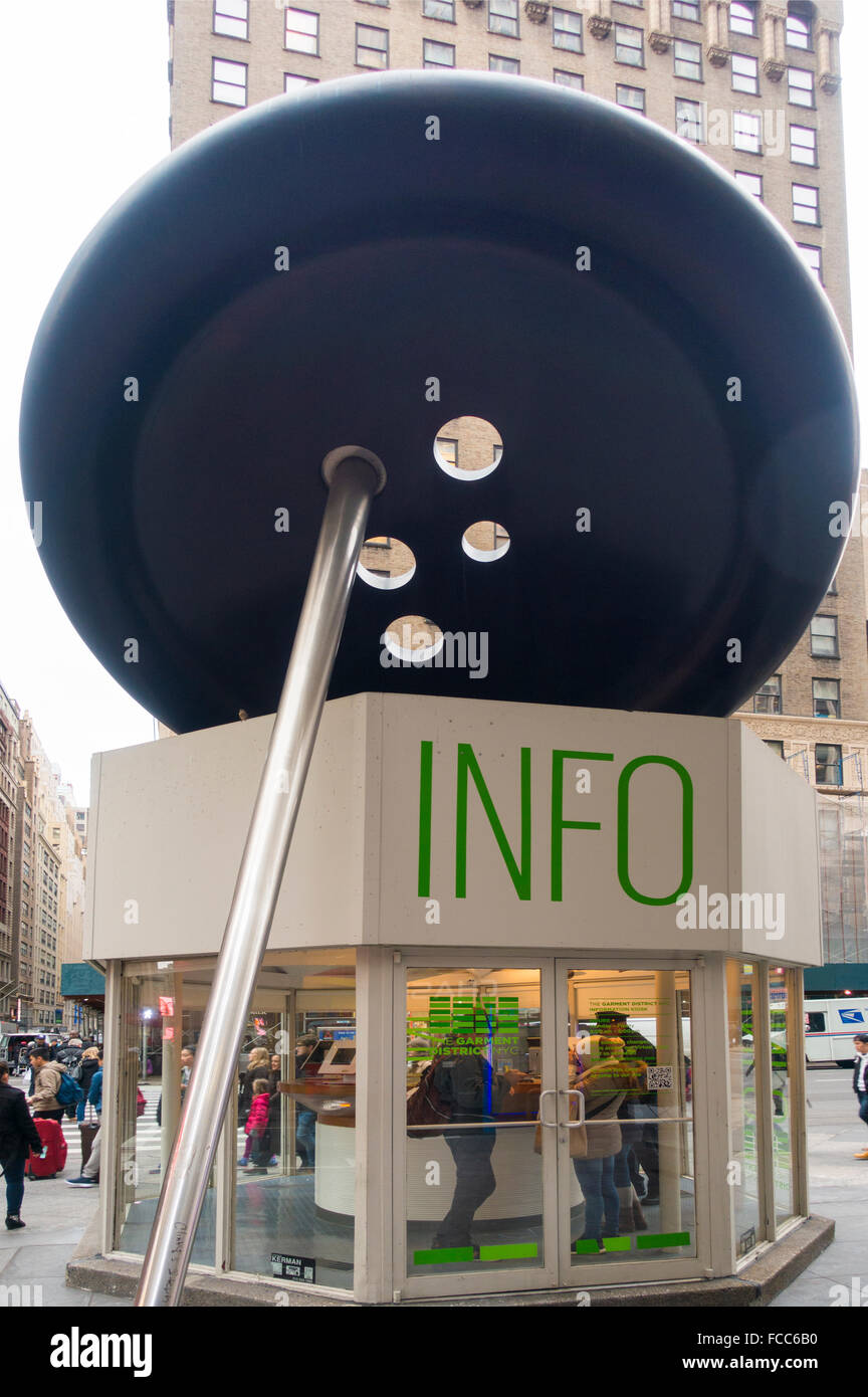 Information booth in NYC garment district with giant button and needle ...