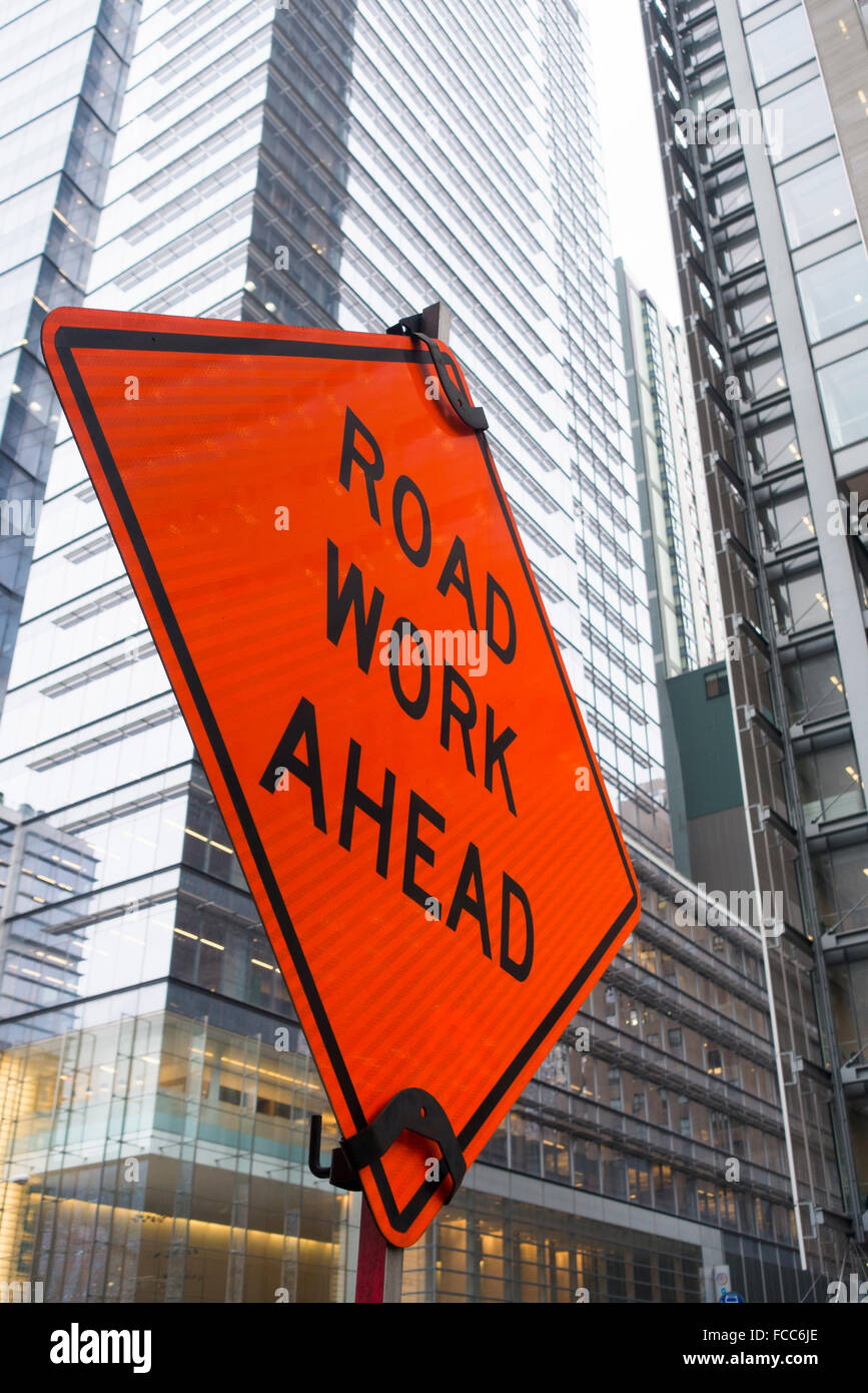 road work ahead sign in Manhattan NYC Stock Photo - Alamy