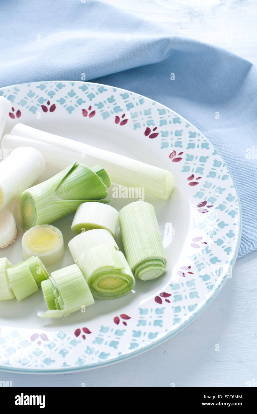 Sliced leeks ready to be cooked,italy Stock Photo - Alamy