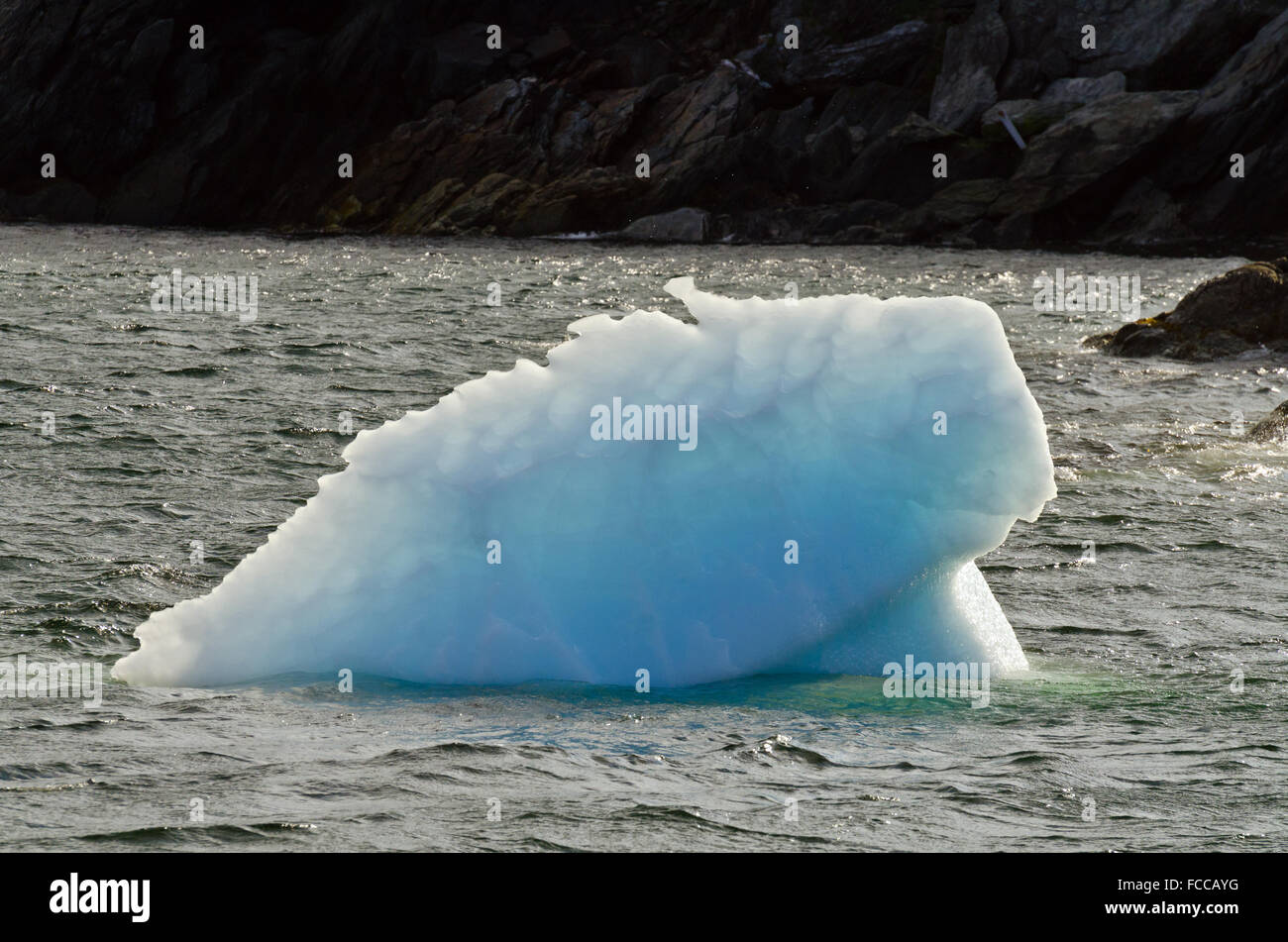 Bright white iceberg on dark water and rock background Stock Photo - Alamy
