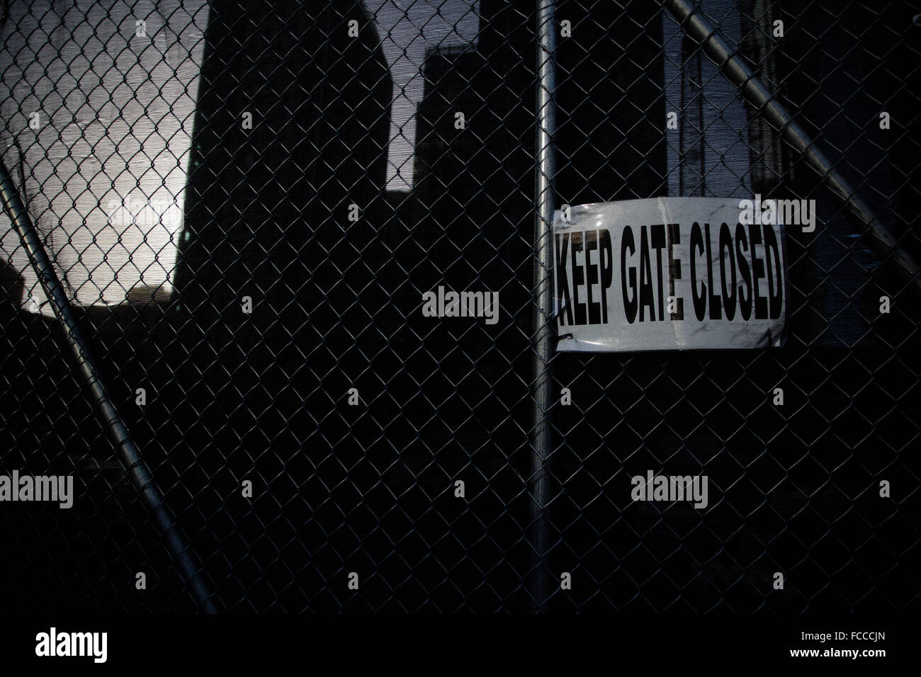 Close-Up Of Warning Sign Wire Mesh Fence Stock Photo - Alamy