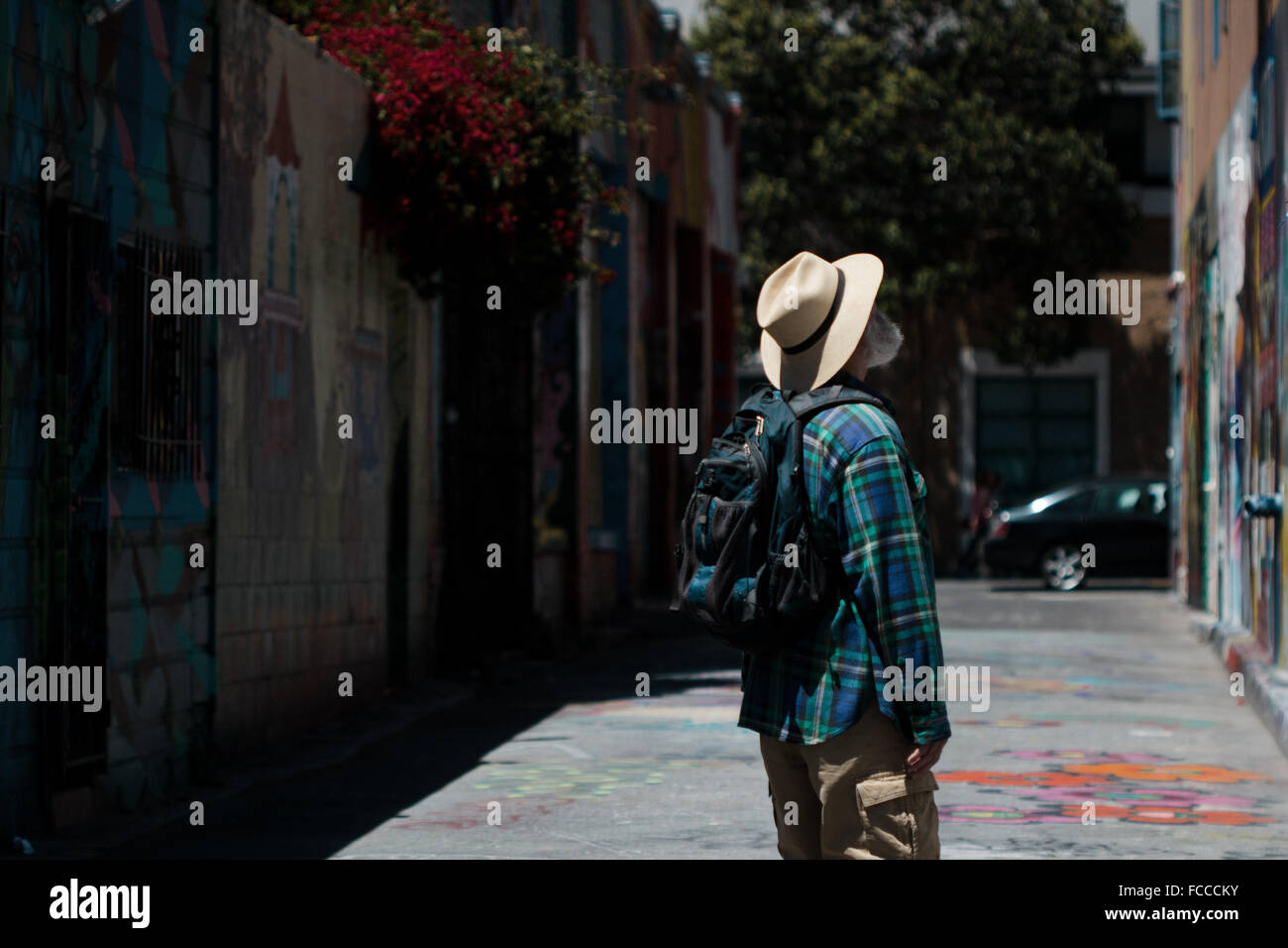 Rear View Of Old Man Looking Up Stock Photo - Alamy