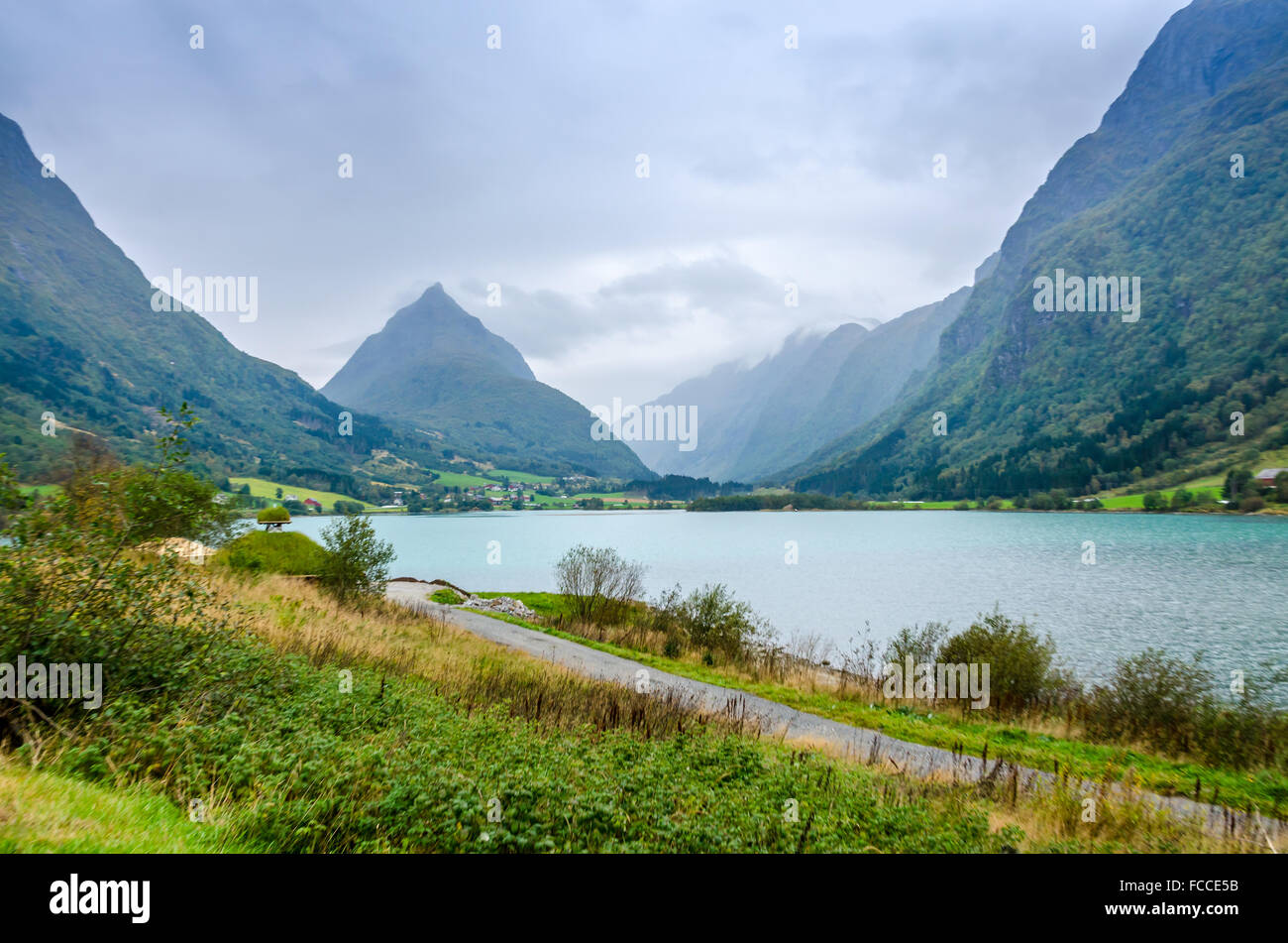 Fjord fall view in overcast day. (Norway Stock Photo - Alamy