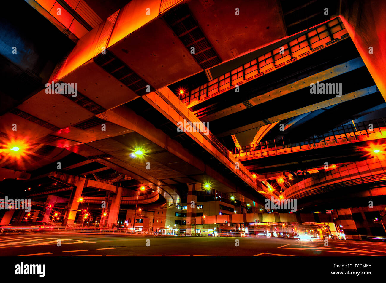 Highway Under Bridge At Night Stock Photo - Alamy