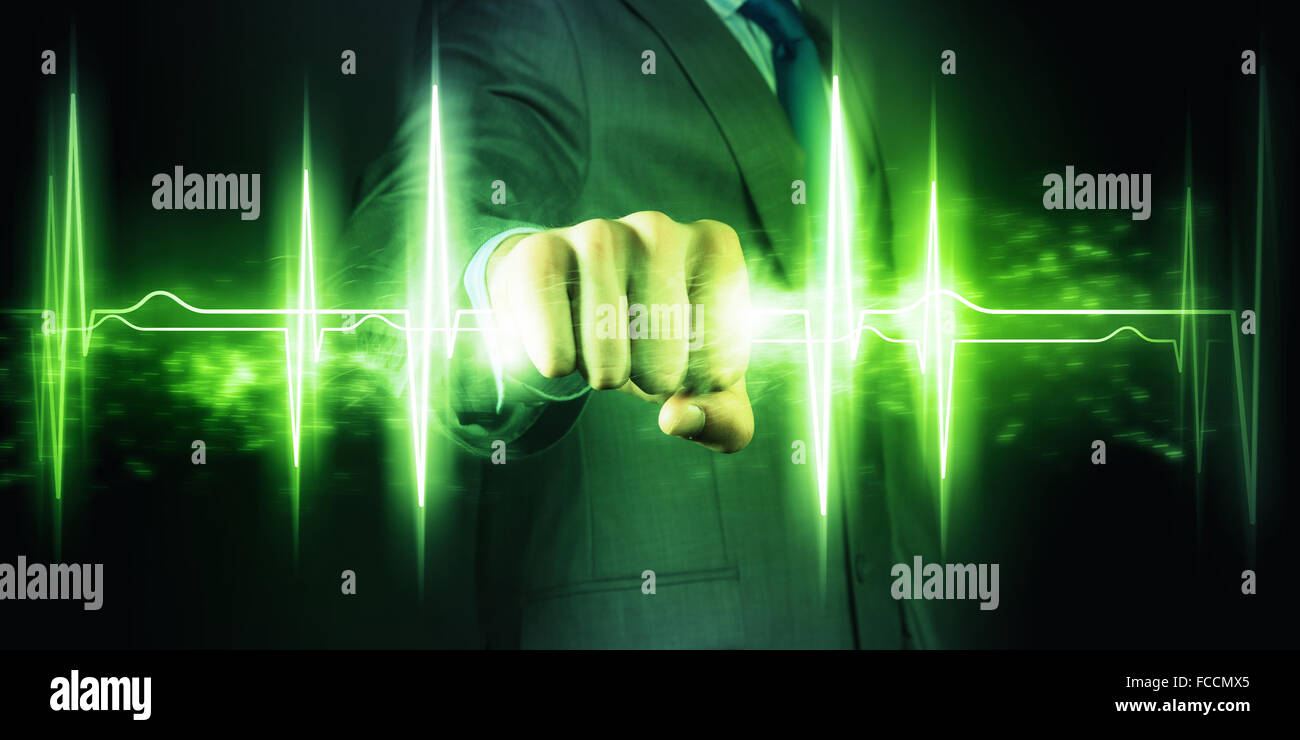 Businessman holding lightning in fist. Power and control Stock Photo ...