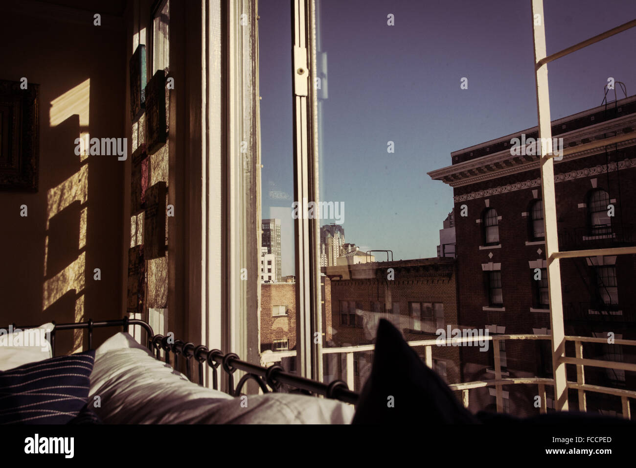 City Buildings Seen Through Window Stock Photo - Alamy