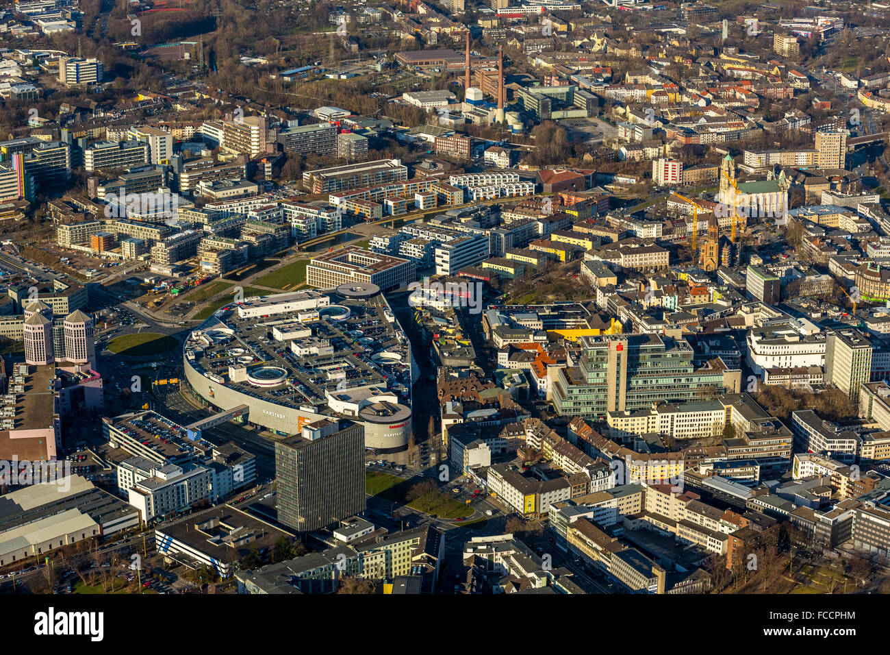 Aerial view, green center Essen between Berliner Platz and University ...