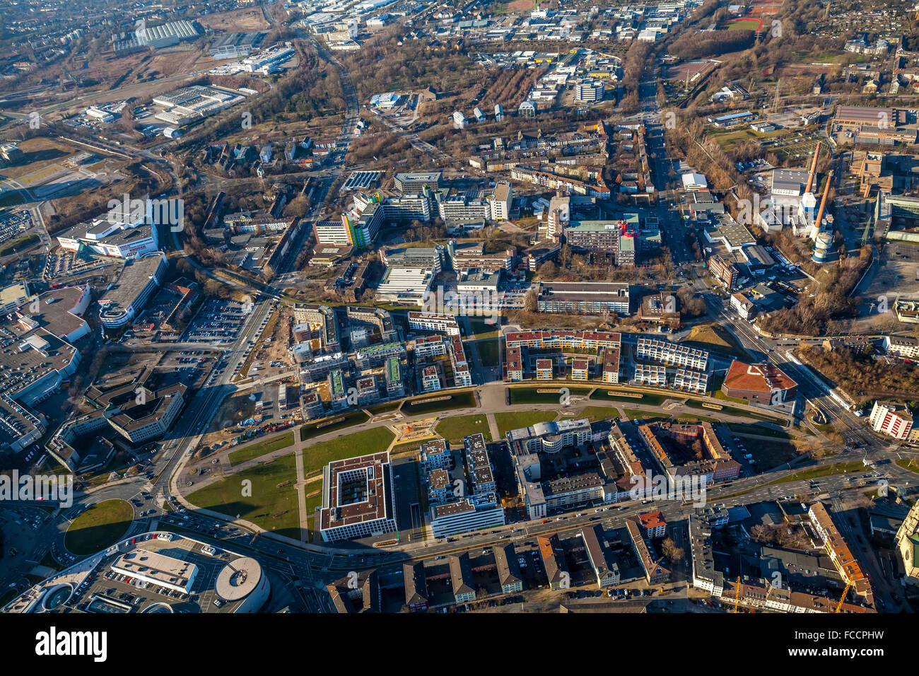 Aerial view, green center Essen between Berliner Platz and University ...