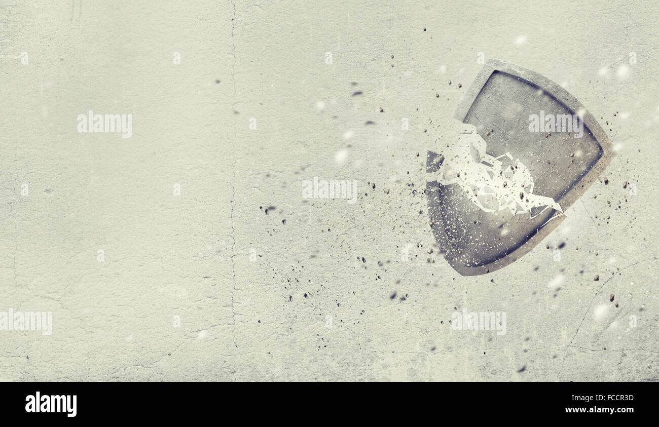 Conceptual image with old stone broken shield Stock Photo - Alamy
