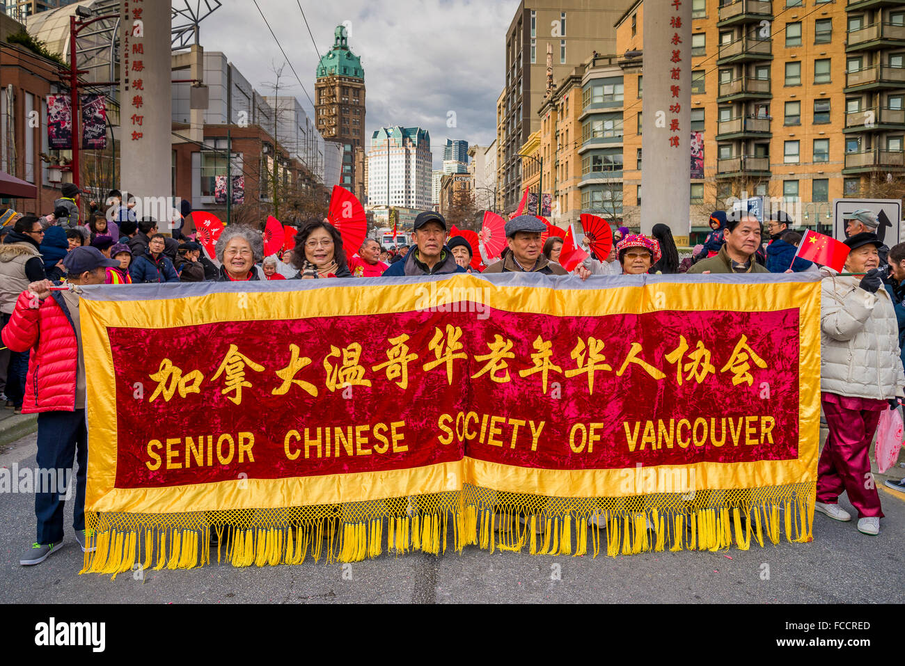 Senior Chinese Society group with banner and flags, Chinese New Year ...